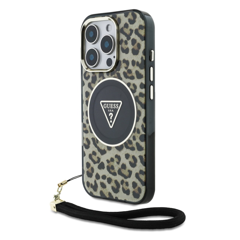 Guess IML Leopard Triangle Logo Strap MagSafe zadný kryt pre iPhone 16 ...