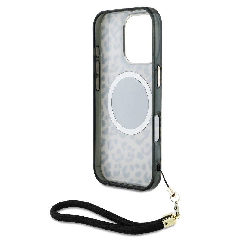 Guess IML Leopard Triangle Logo Strap MagSafe zadný kryt pre iPhone 16 ...